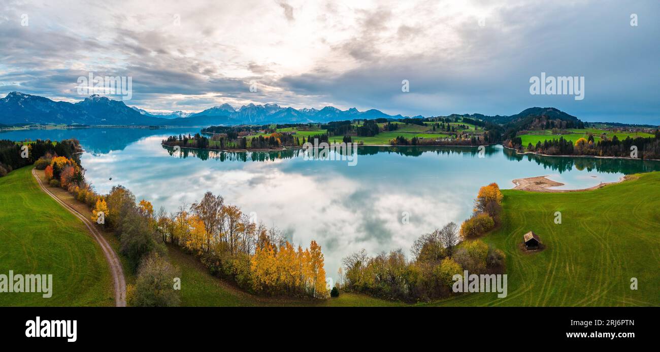 A picturesque view of Forggensee in the Allgau mountains of Germany ...