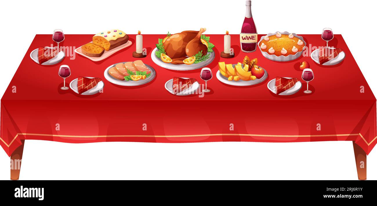 Thanksgiving dishes table. Buffet festive dinner turkey and setting ...