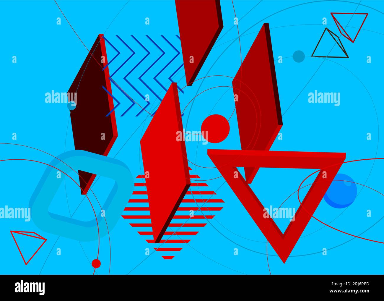 Blue and red geometrical graphic retro theme cover. Minimal geometric ...