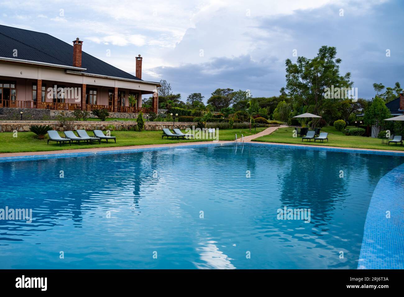 Tanzania, Africa - March 12, 2023: Large resort swimming infinity pool ...