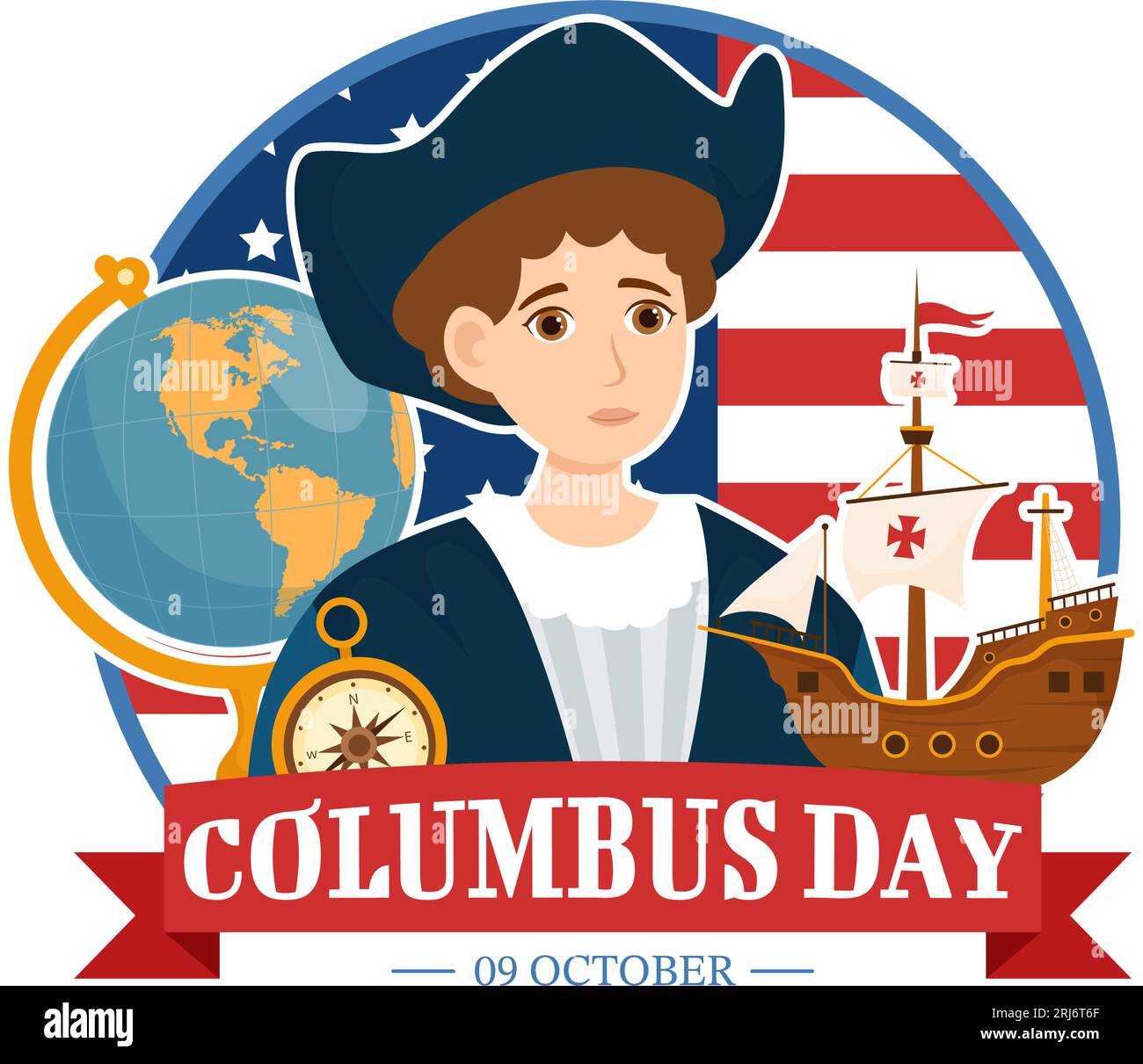 Happy Columbus Day Vector Illustration of National Usa Holiday with ...