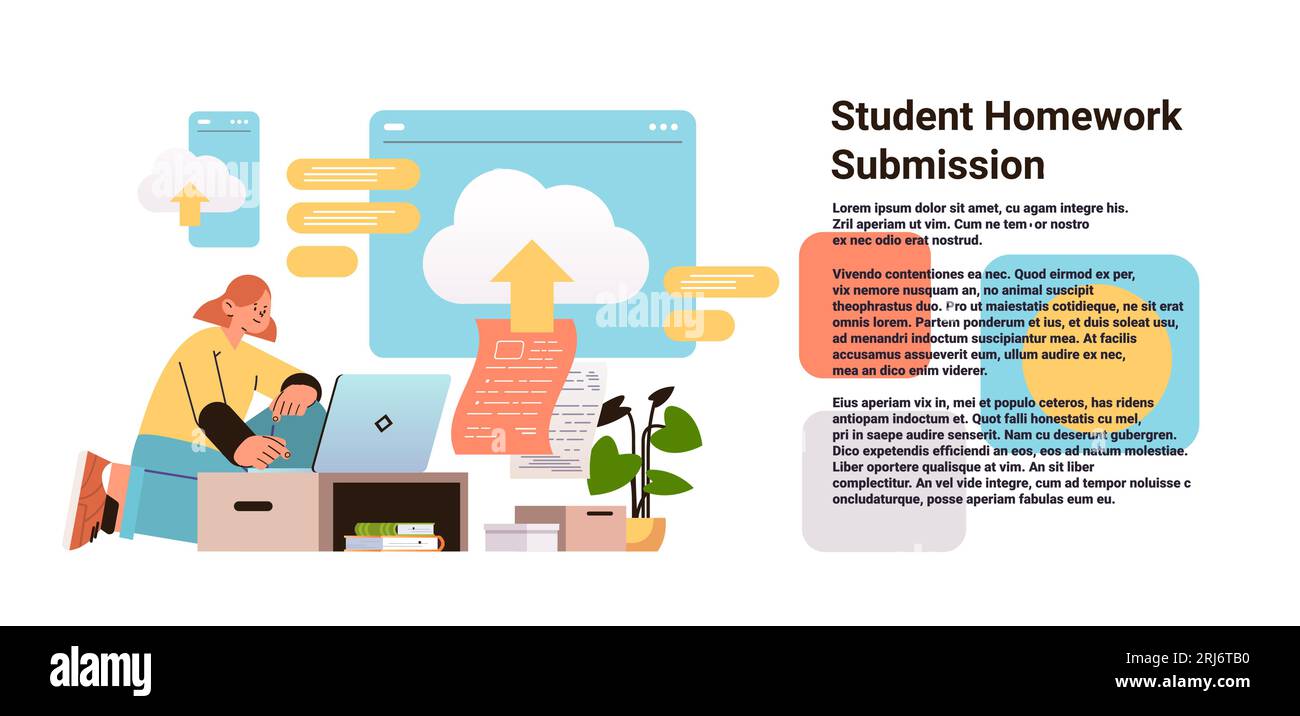 student using laptop homework submission e-learning online education ...