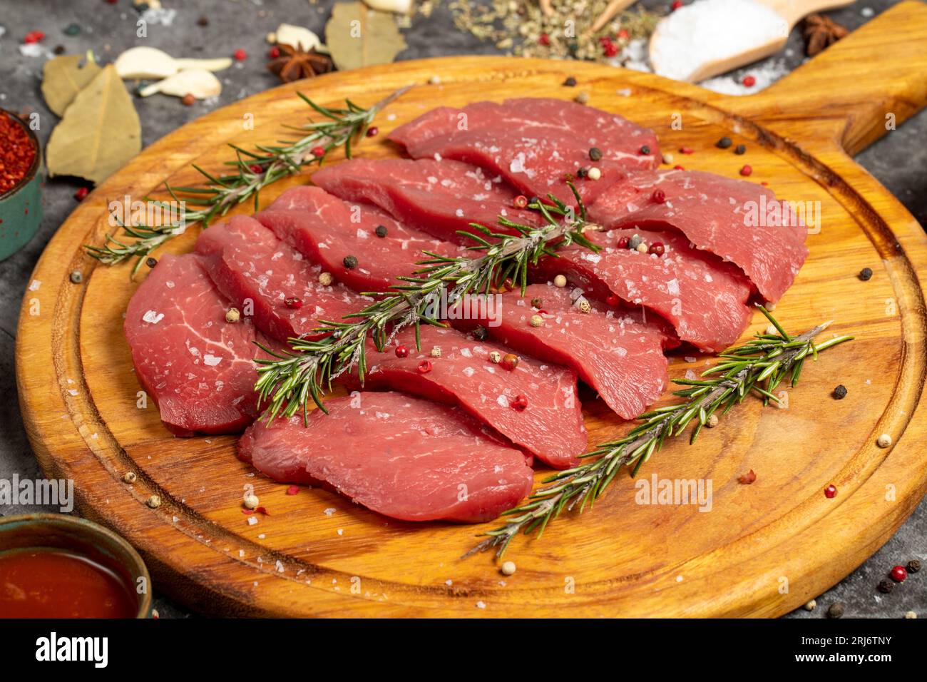 Beef Tenderloin. Fresh raw beef tenderloin on dark background. Butcher ...