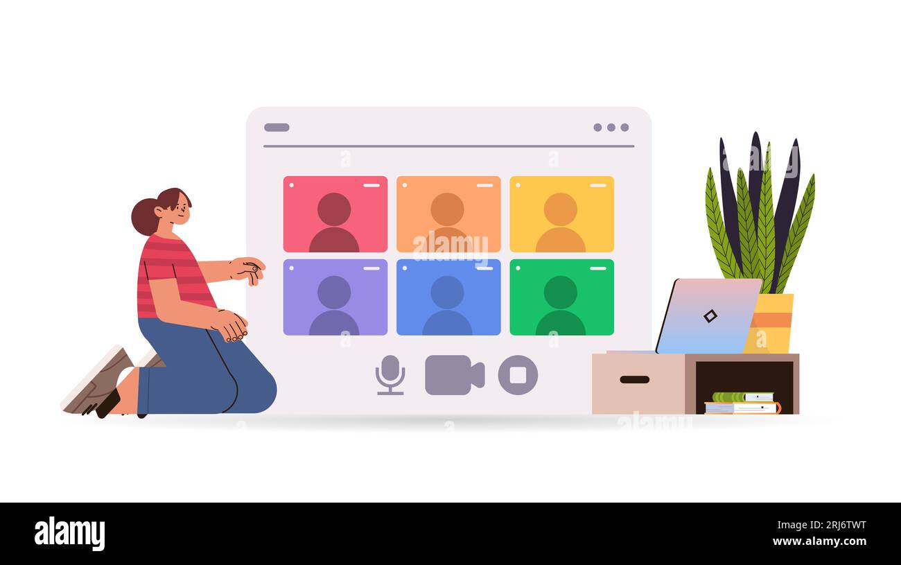 student watching online webinar on laptop screen attending class ...