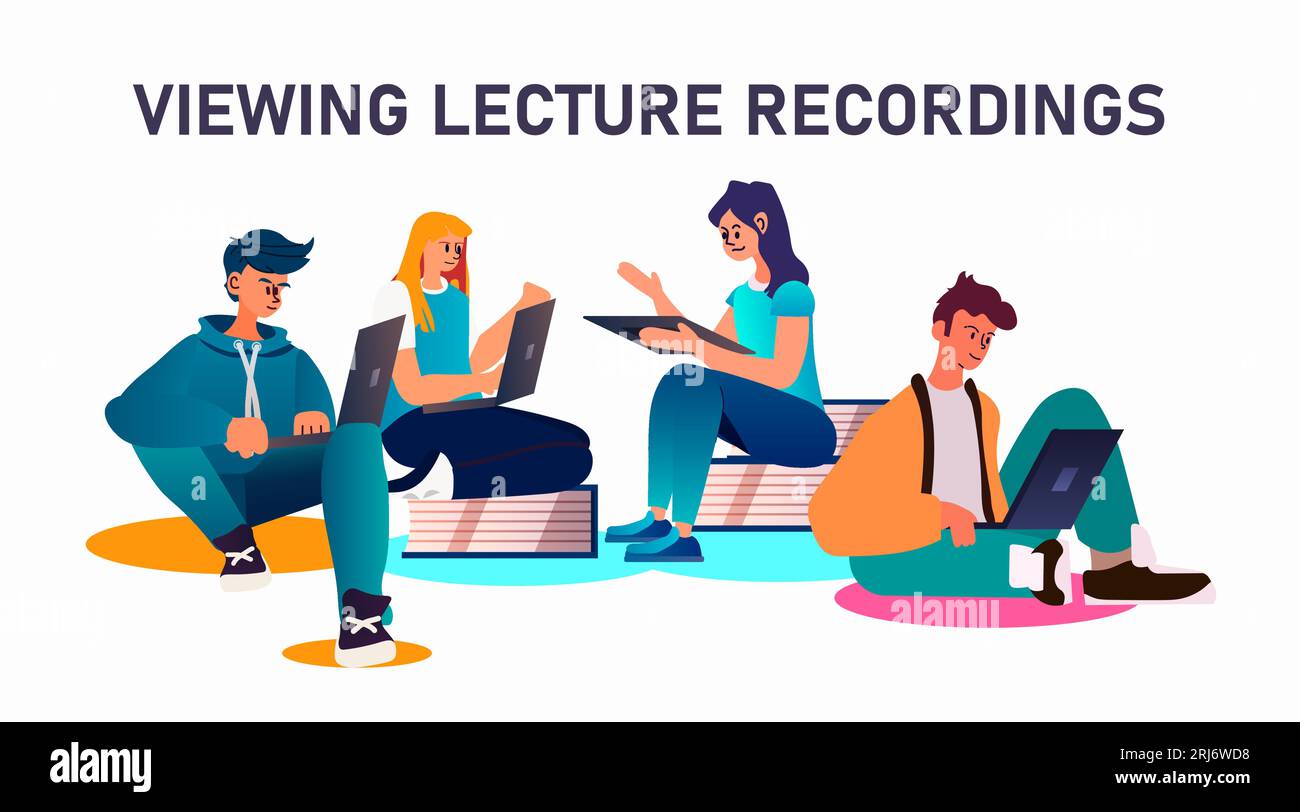 students group viewing lecture recordings online education video ...