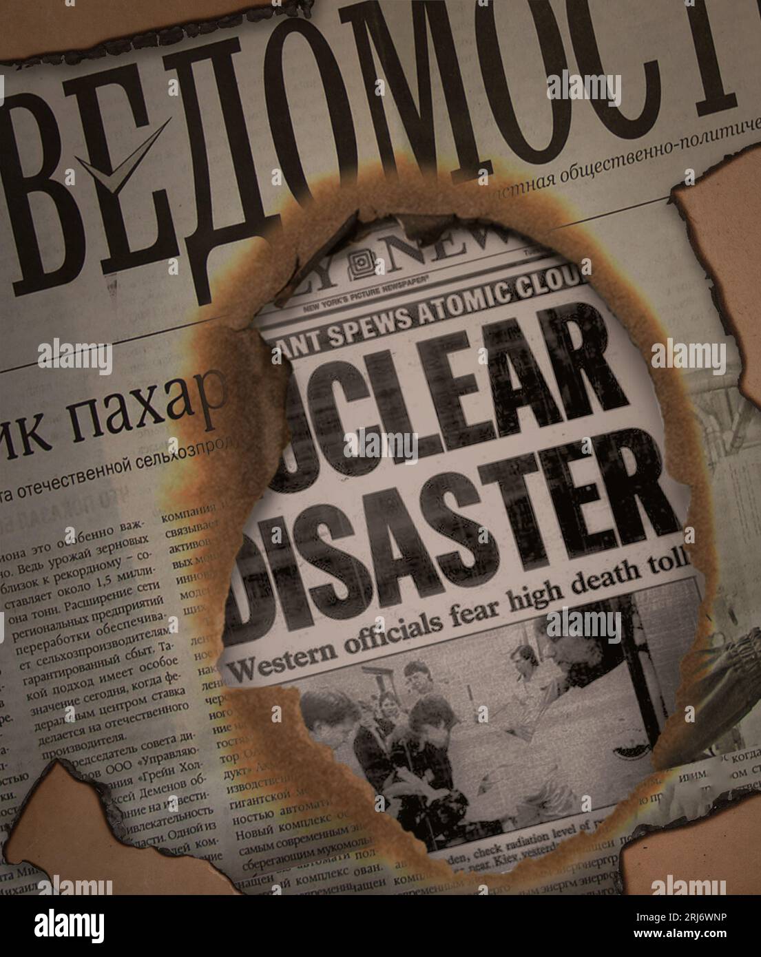 An closeup of a burning newspaper with the truth revealed beneath it ...
