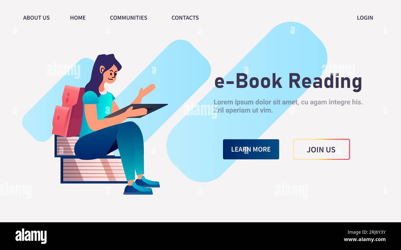 student girl reading book e-learning online education concept ...