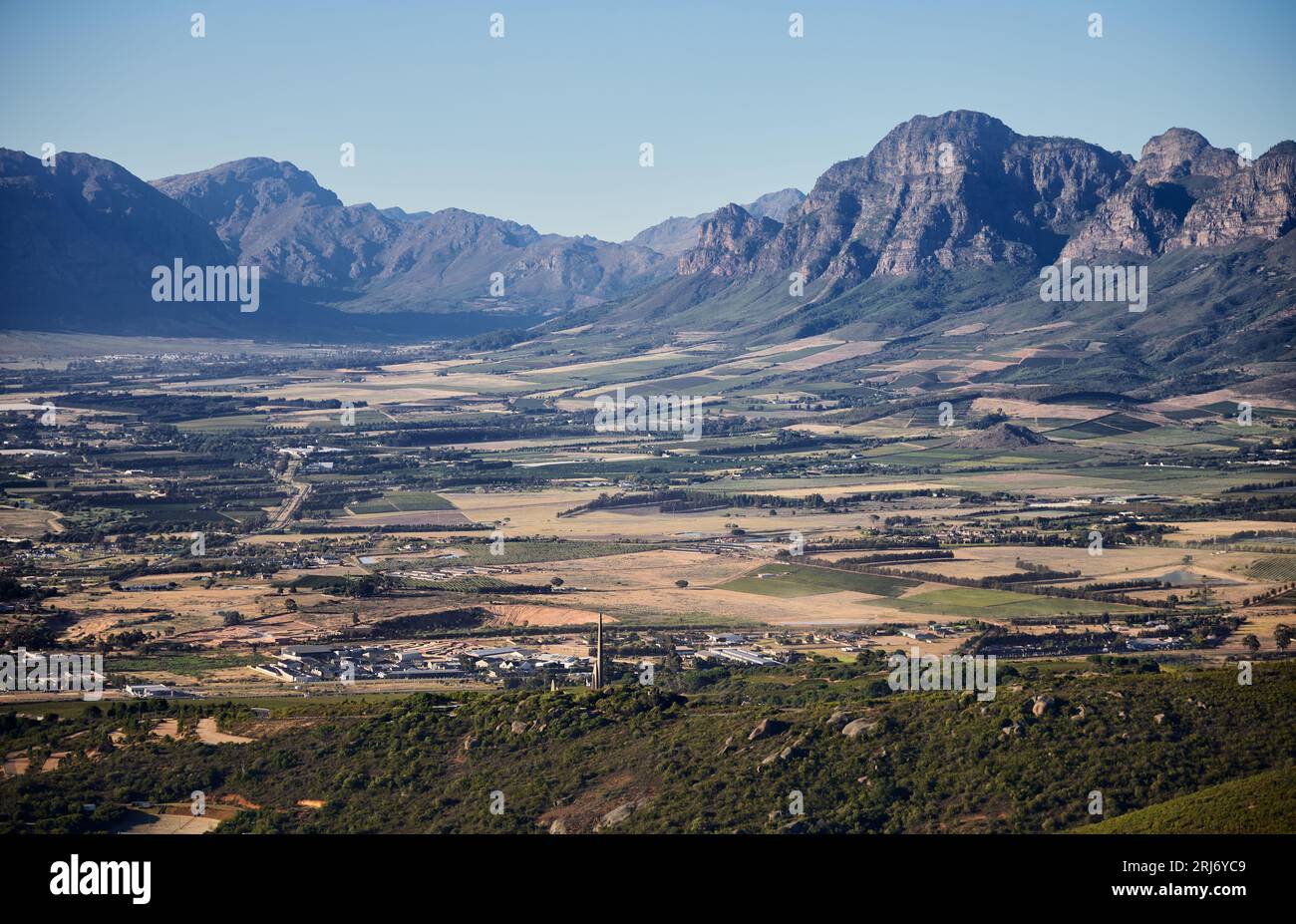 Aerial view of Paarl Rocks and Paarl at the mountains of Paarl under ...