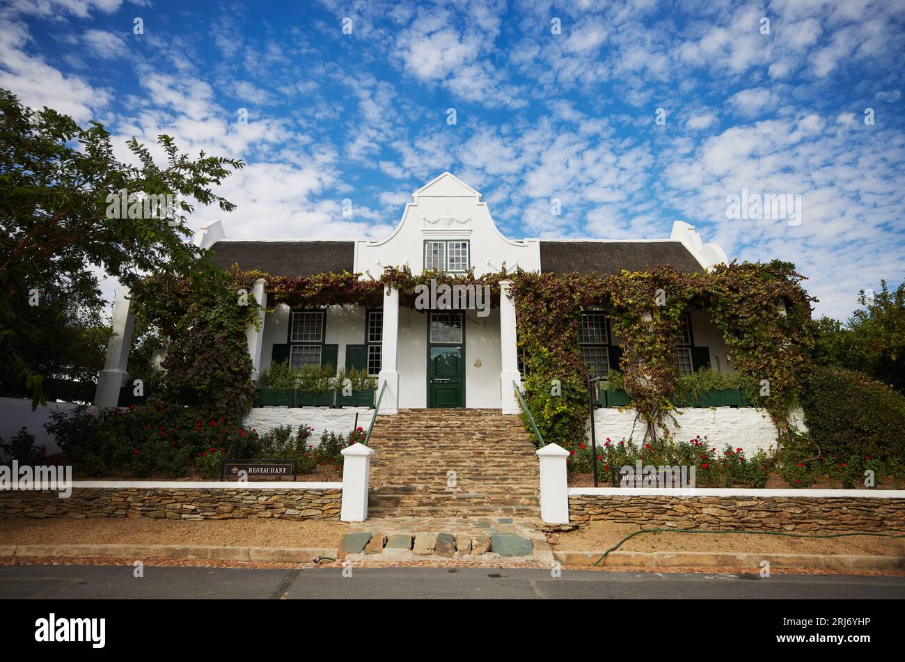 A closeup of Historical buildings in the church street in Tulbagh in ...