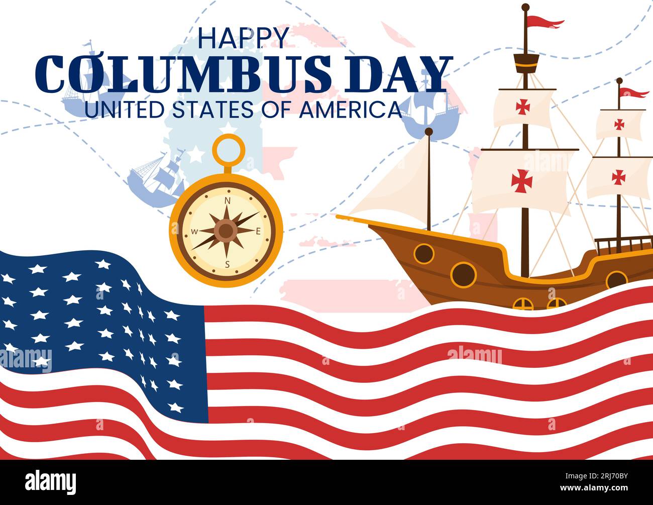 Happy Columbus Day Vector Illustration of National Usa Holiday with ...