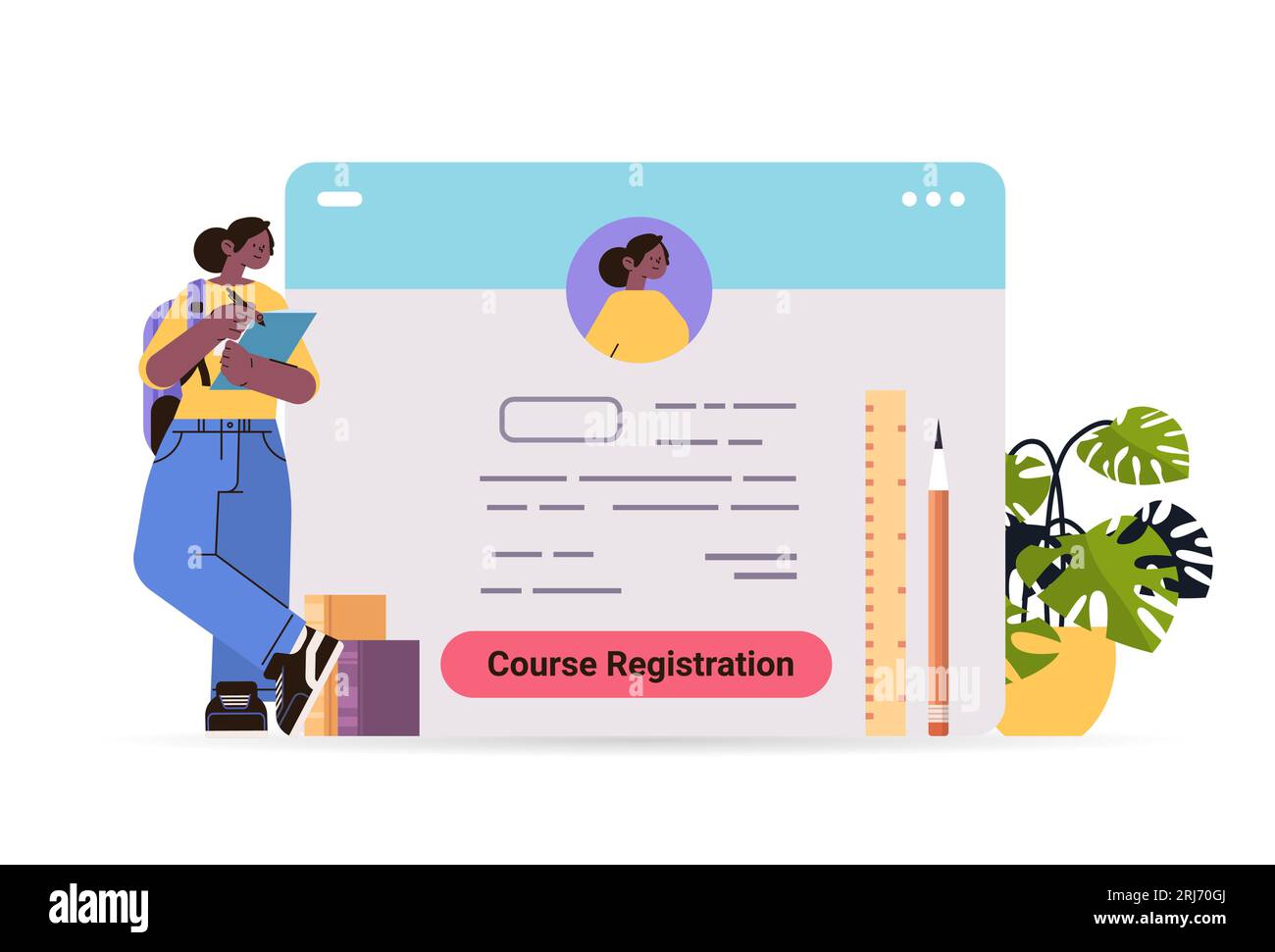 student girl studying on internet course registration concept online ...