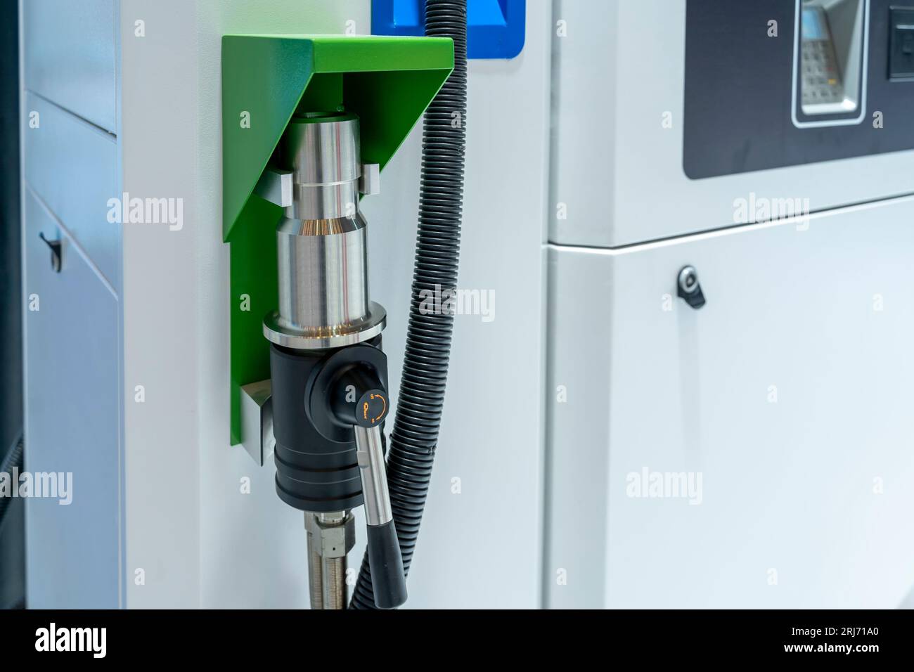 close up view of hydrogen filling equipment with details in gas station ...