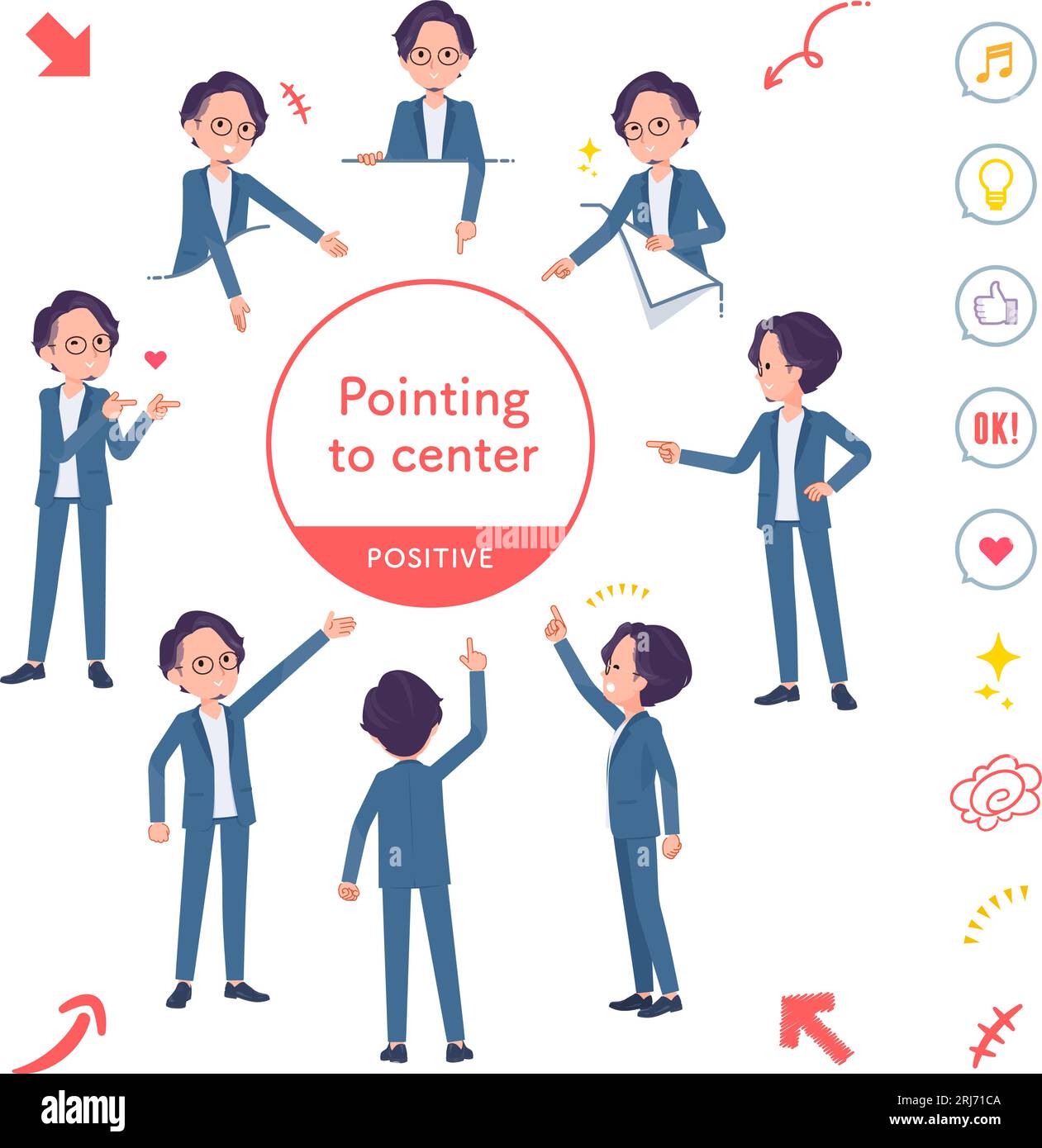 A set of business man pointing in different directions.Positive ...