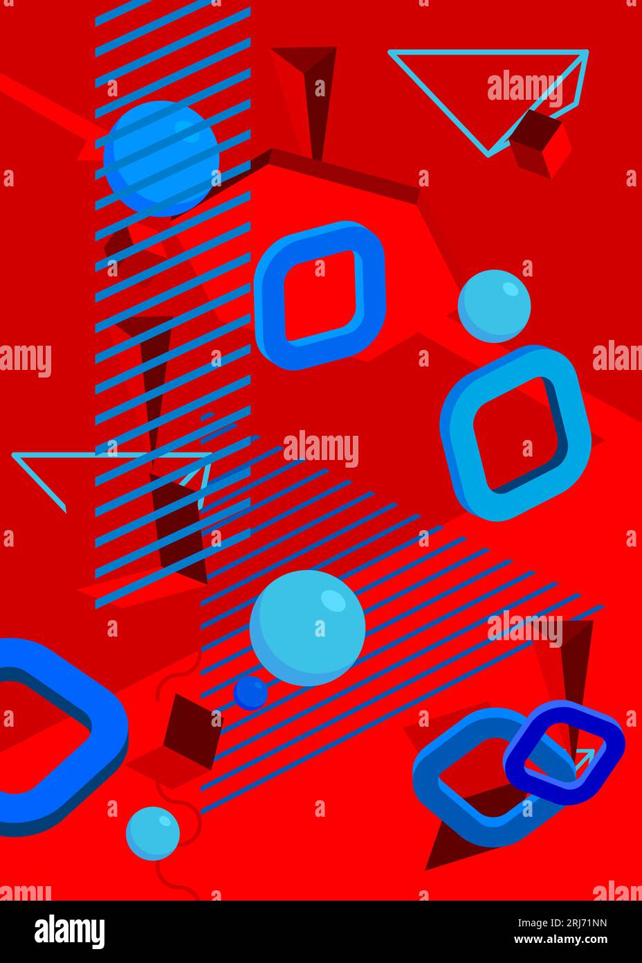 Blue and red geometrical graphic retro theme cover. Minimal geometric ...