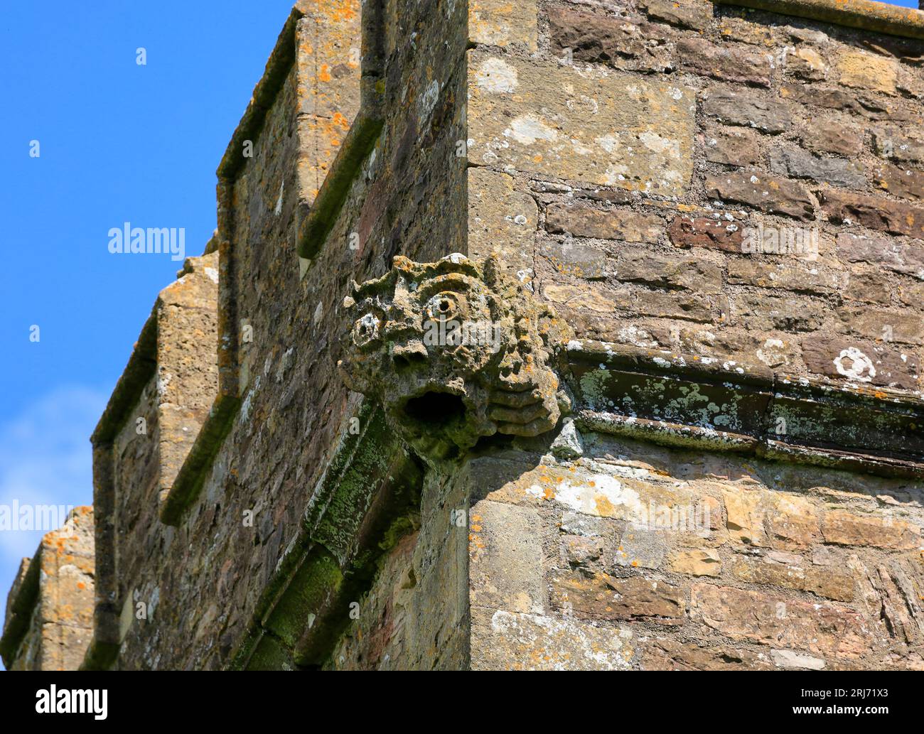 Tower detail with gargoyles, Church of St Steven & St Tathan, Caerwent ...