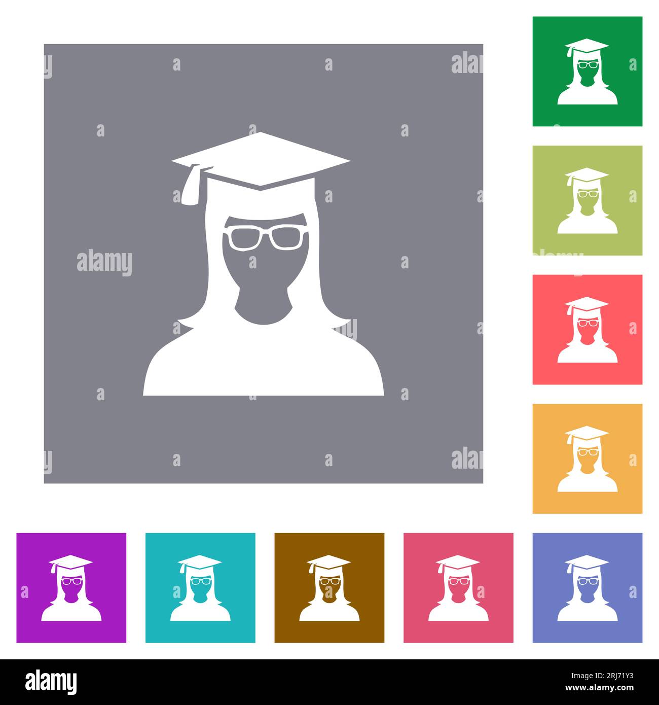 Graduate female avatar flat icons on simple color square backgrounds Stock Vector Image & Art ...