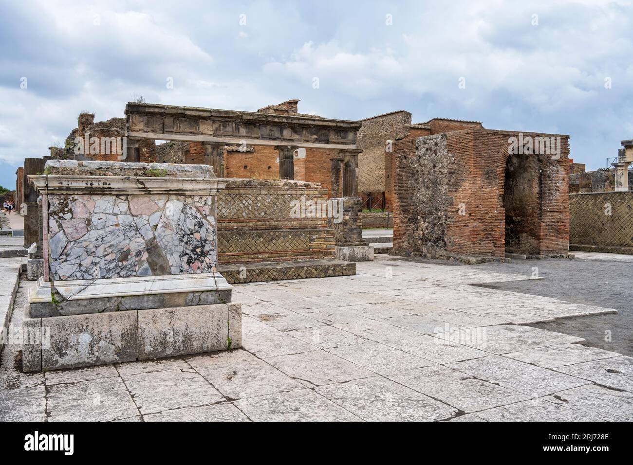 Marble plinth in the Roman Forum in the ruins of the ancient city of ...