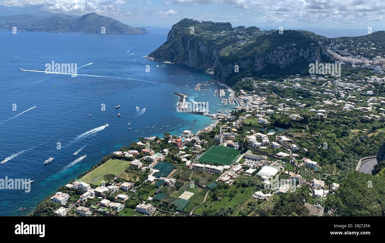 An aerial view of the stunning landscape of Capri Island, Italy, with a ...