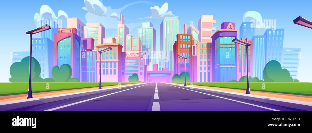 Cityscape cartoon vector illustration of downtown with high modern ...