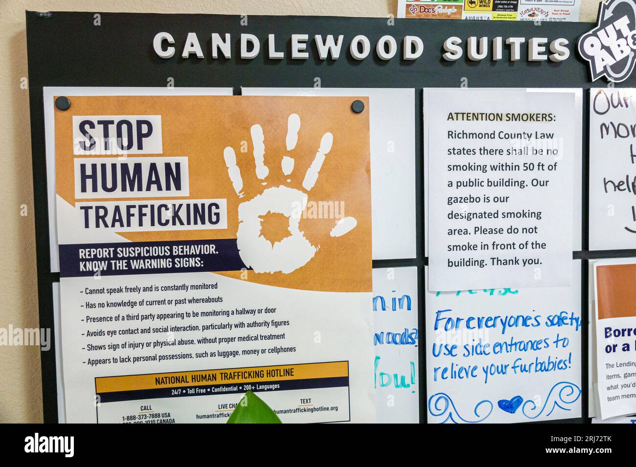 Augusta Georgia,Candlewood Suites IHG hotel,lobby bulletin board,stop ...