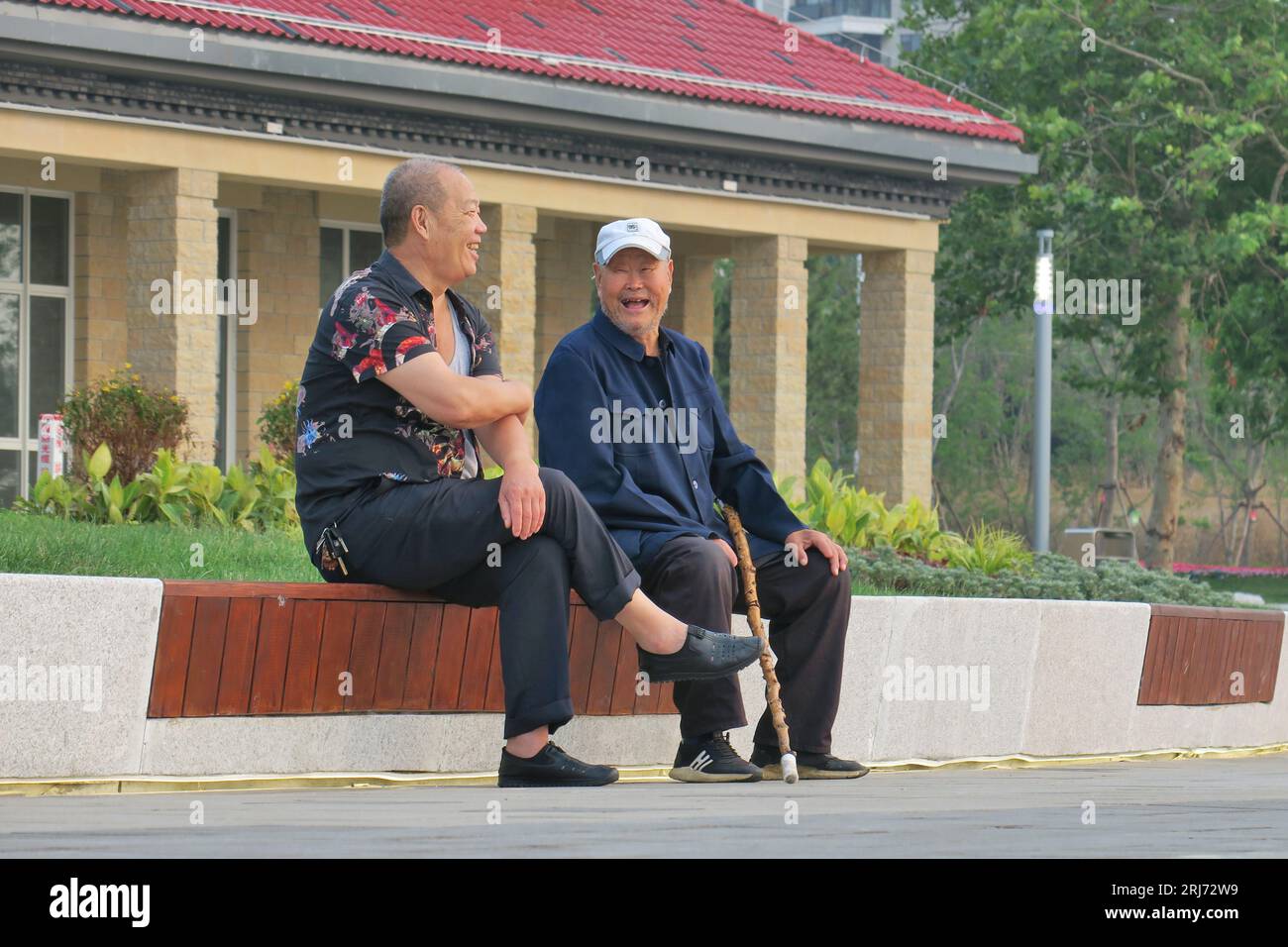 YANTAI, CHINA - JUNE 24, 2023 - (FILE) Two elderly people talk on the ...