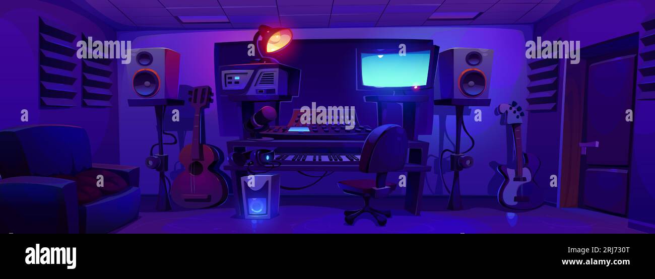 Night music record studio booth cartoon interior background ...