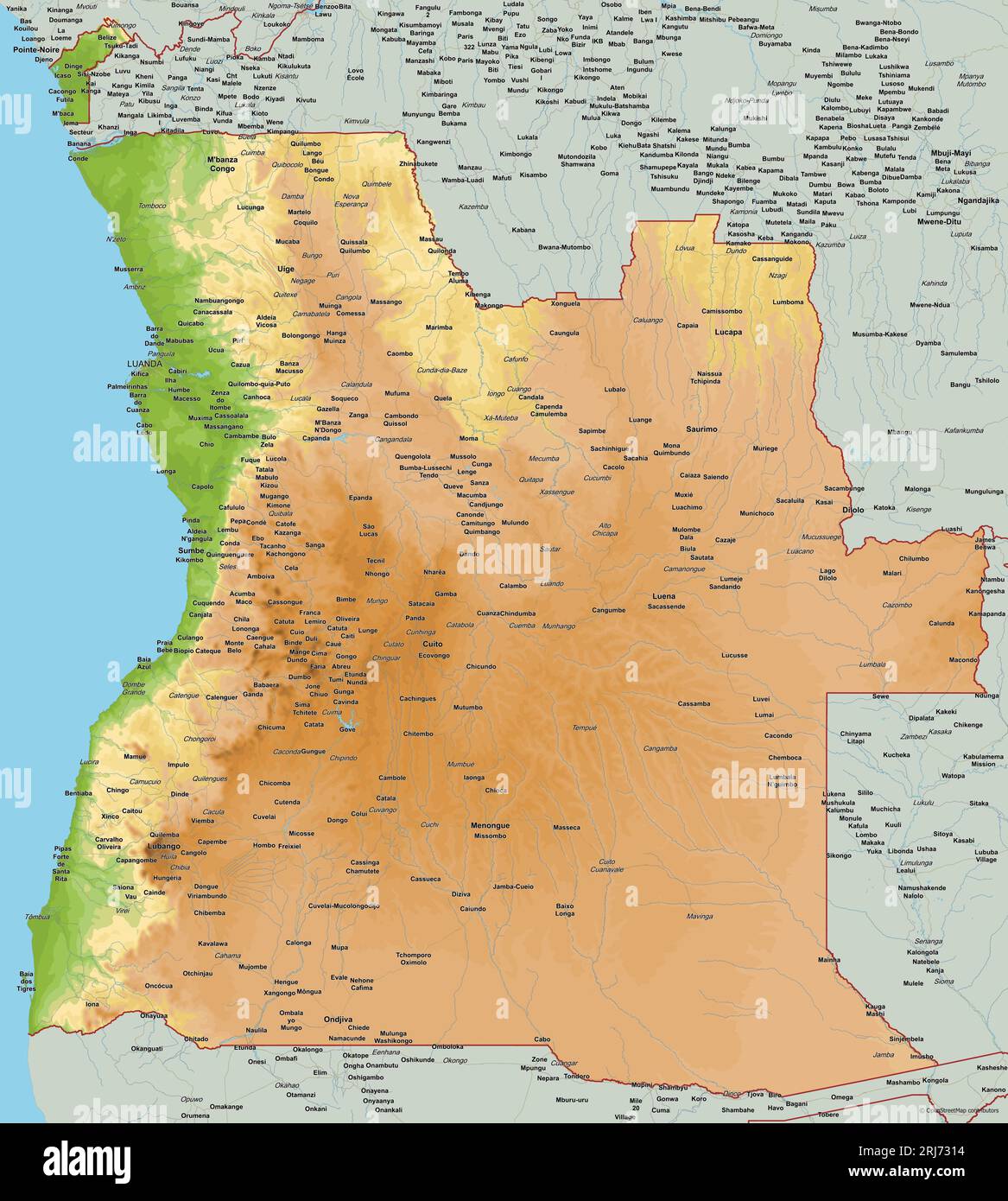 Topographic vector map of Angola Stock Vector Image & Art - Alamy