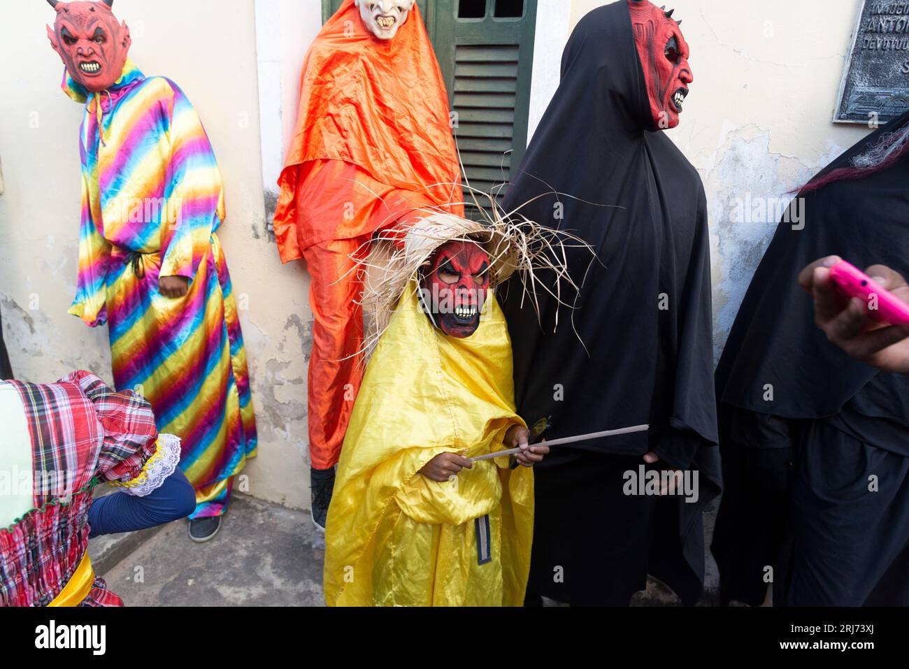 Santo Amaro, Bahia, Brazil - July 23, 2023: People dressed in terror ...