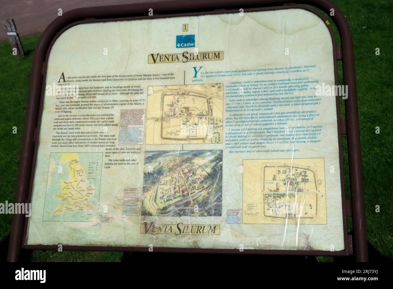 Sign showing well preserved and impressive Roman walls surrounding ...
