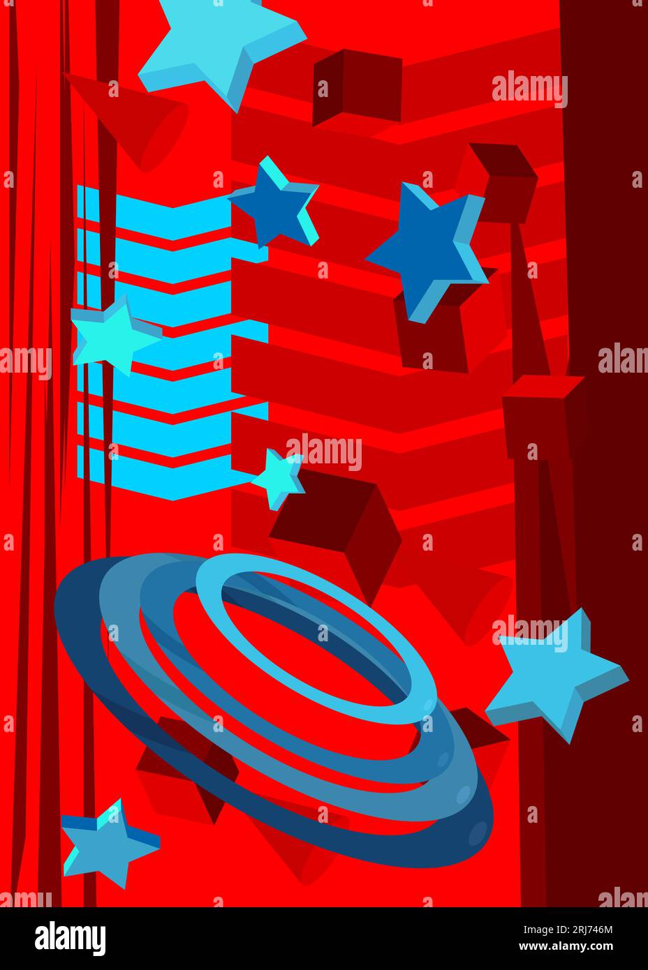 Blue and red geometrical graphic retro theme cover. Minimal geometric ...