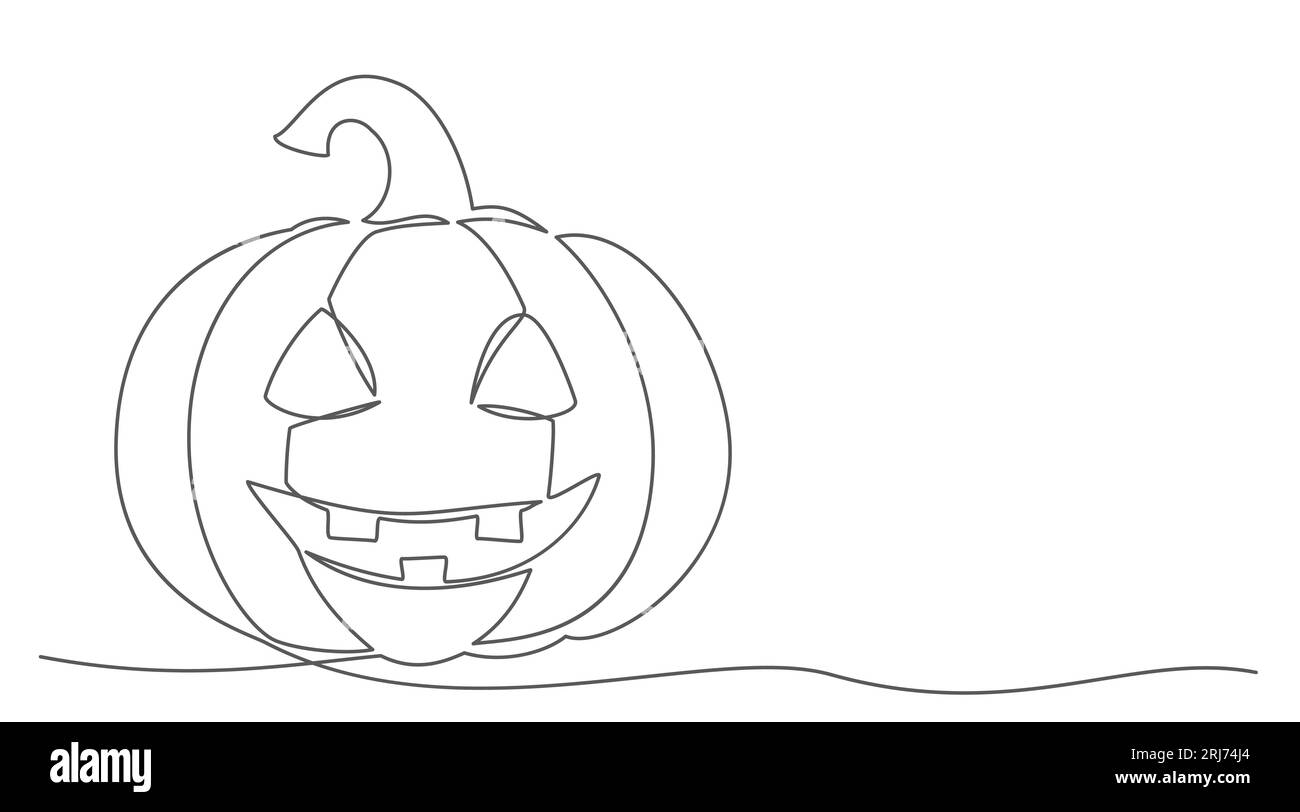 Halloween Pumpkin One line drawing isolated on white background Stock ...