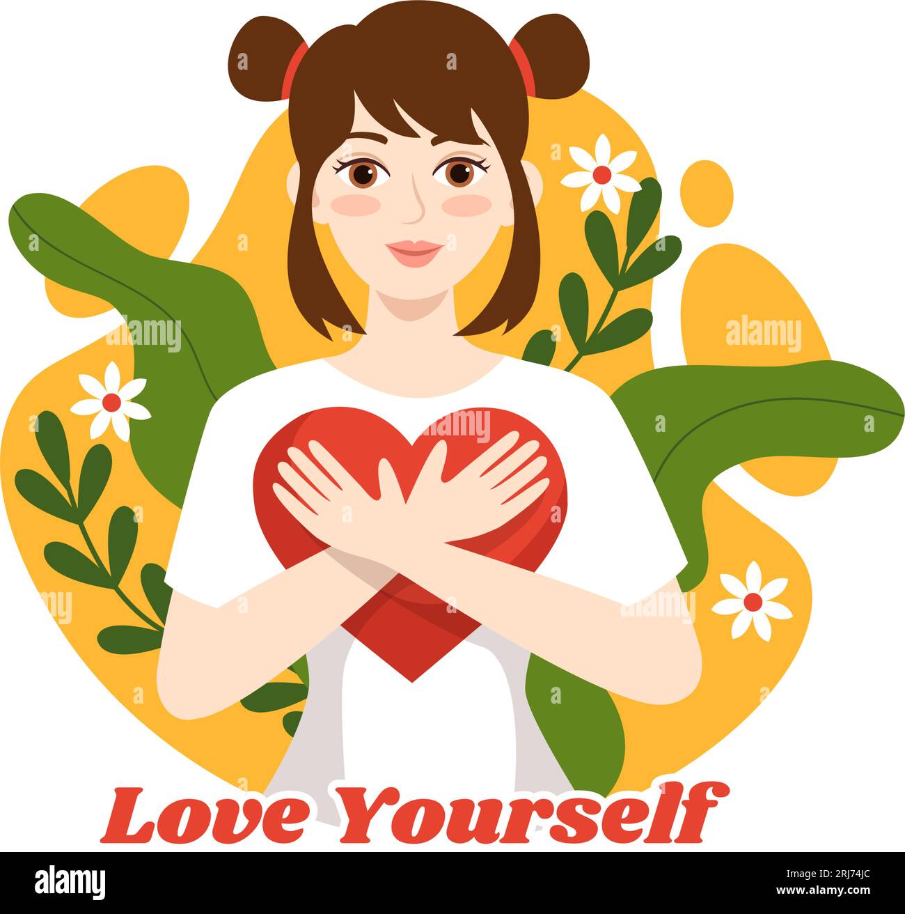 Self Love Vector Illustration with Women Love Yourself, Relaxation ...