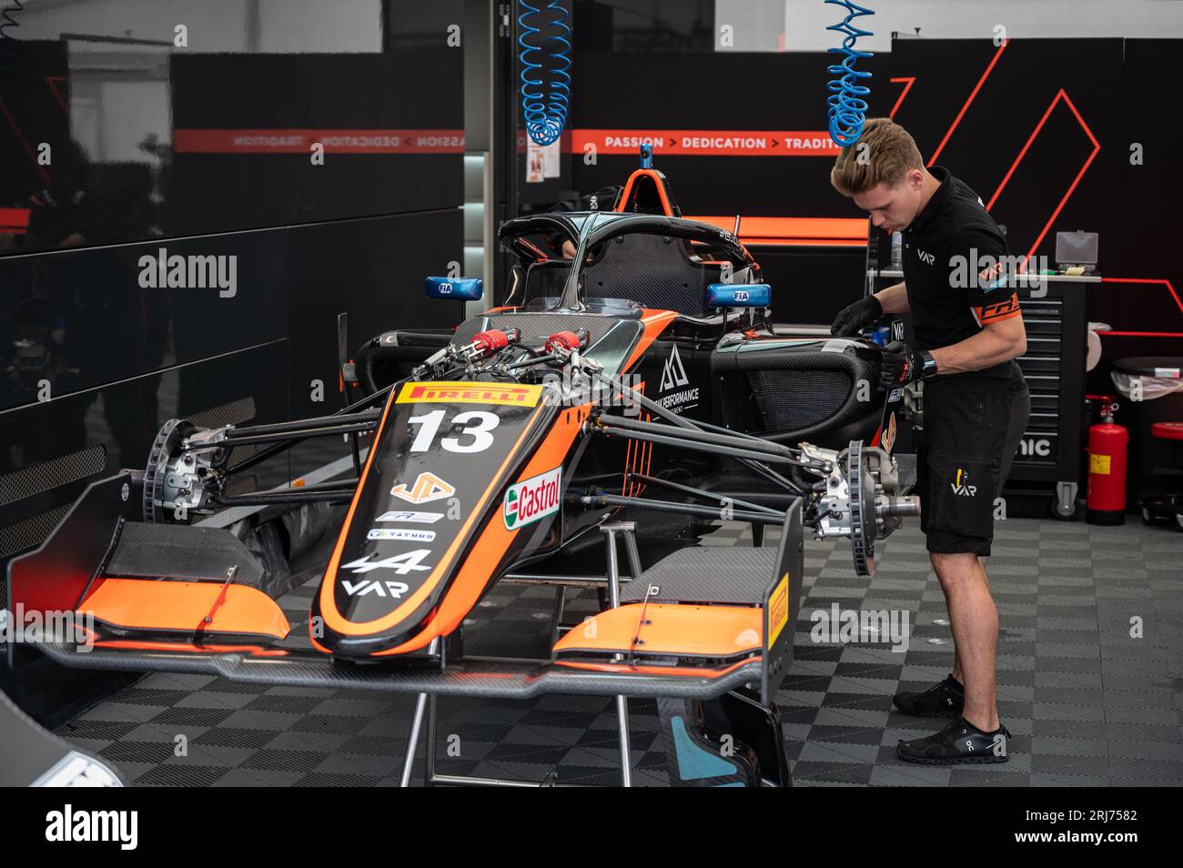 A Tatuus T-318 formula 3 single seater racing car in the pits Stock ...
