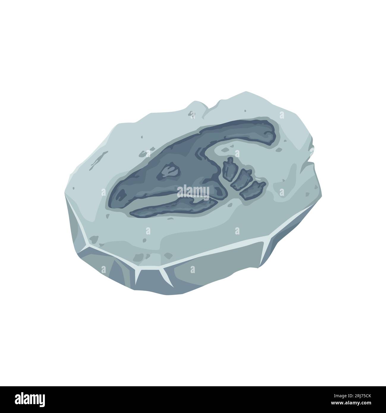 Dinosaur fossil, ancient stone dino skeleton imprint. Cartoon skull ...