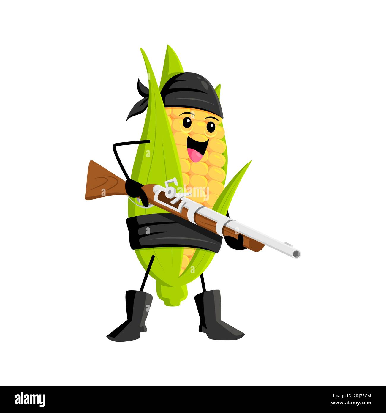 Cartoon corn cob pirate and corsair vegetable character wielding a gun ...