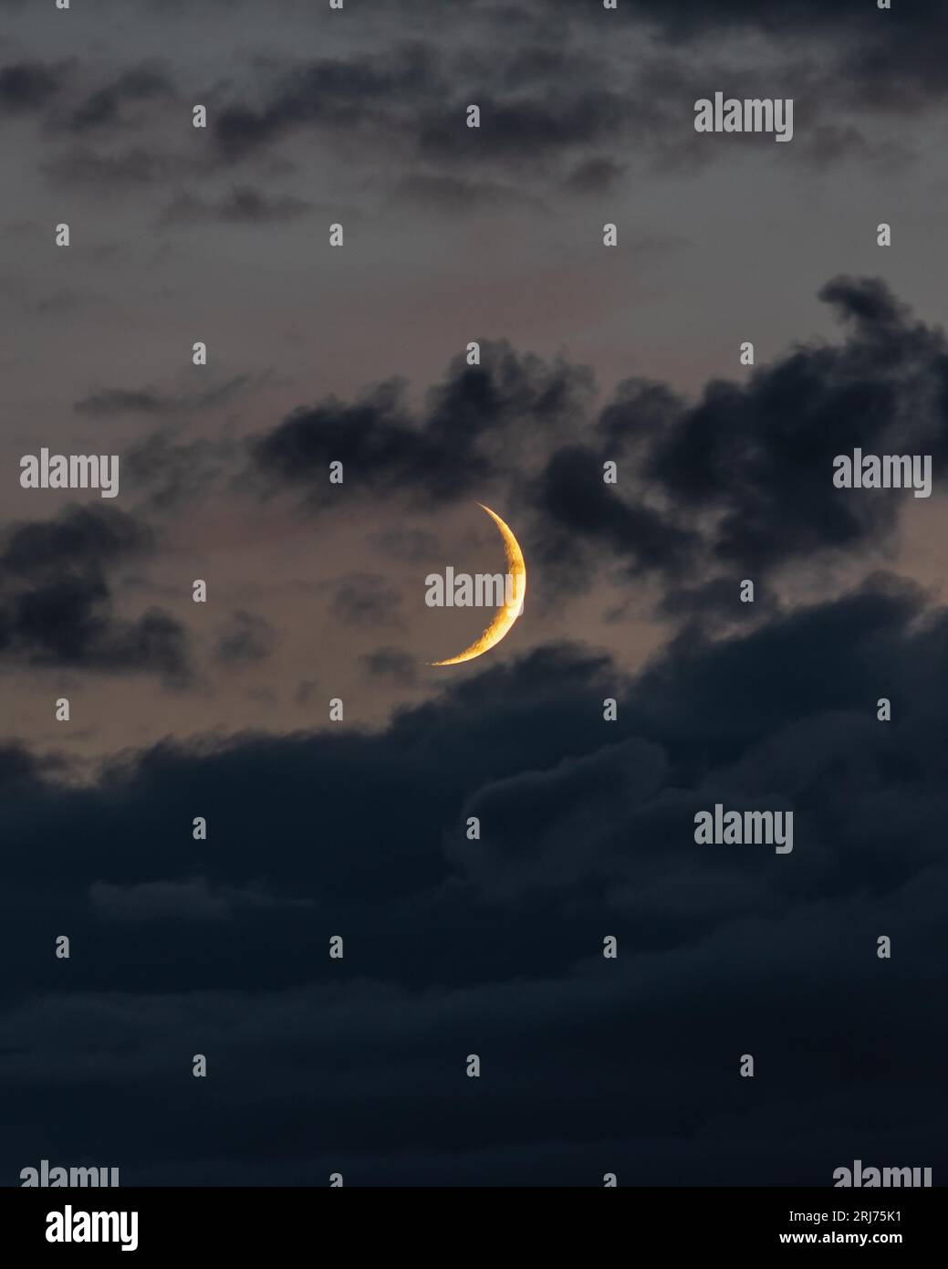A large half-moon with wispy dark clouds in the sky at night Stock ...