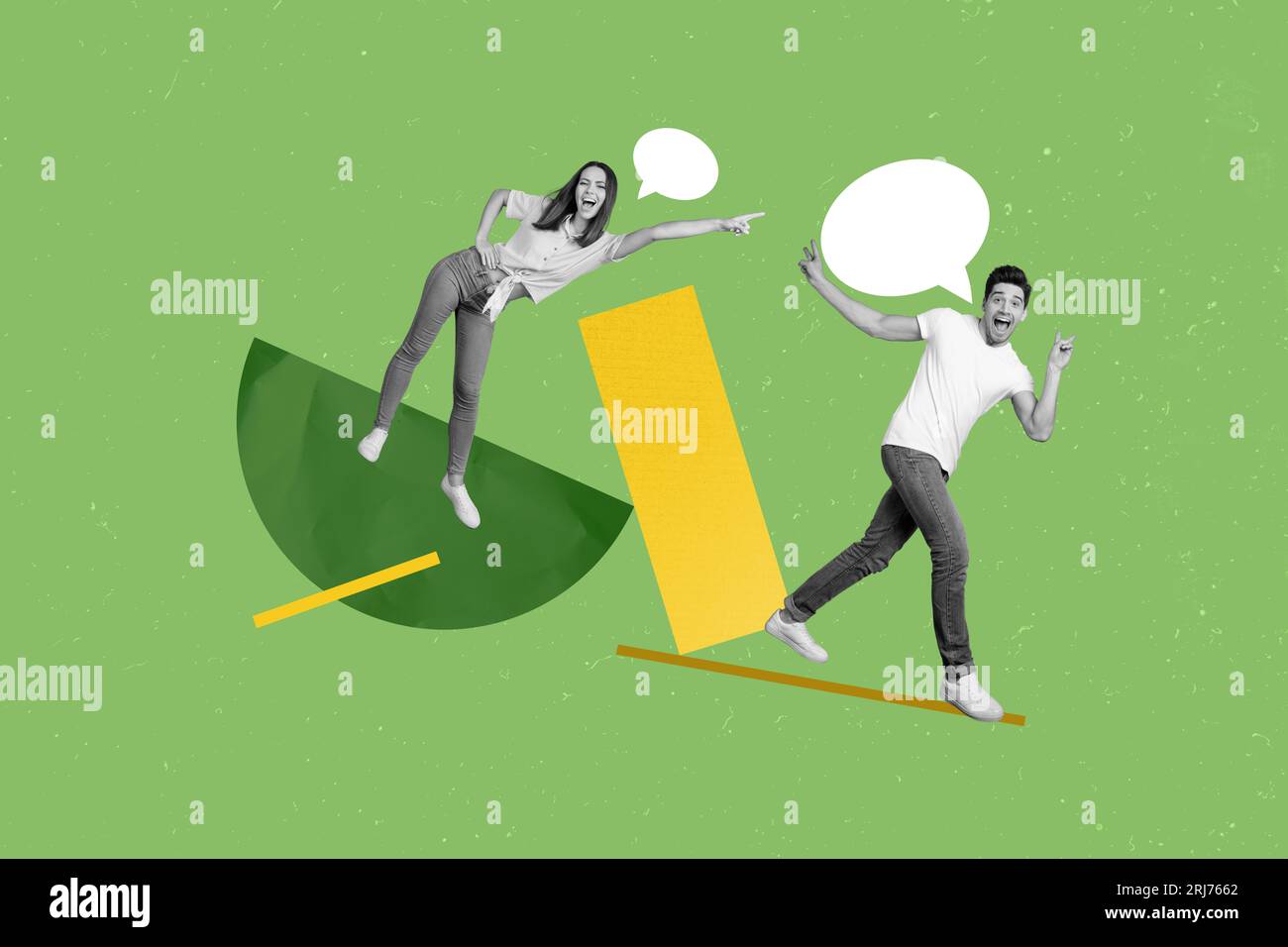 Collage graphics illustration of two young girlfriend with husband ...