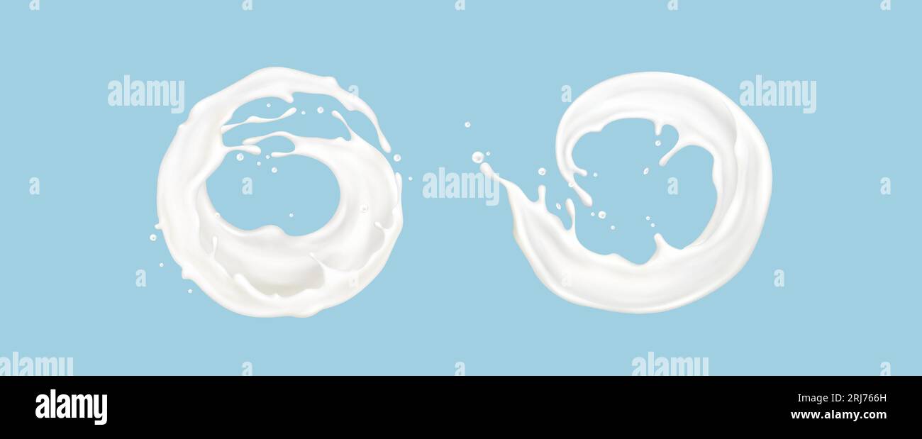 Milk circle liquid wave splash with drop vector. Isolated 3d white ...