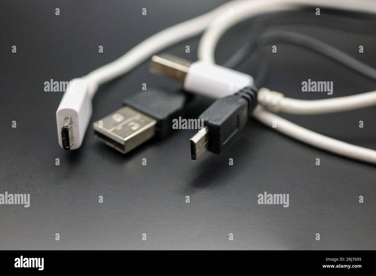 Wires and connection points for charging phones and tablets Stock Photo ...