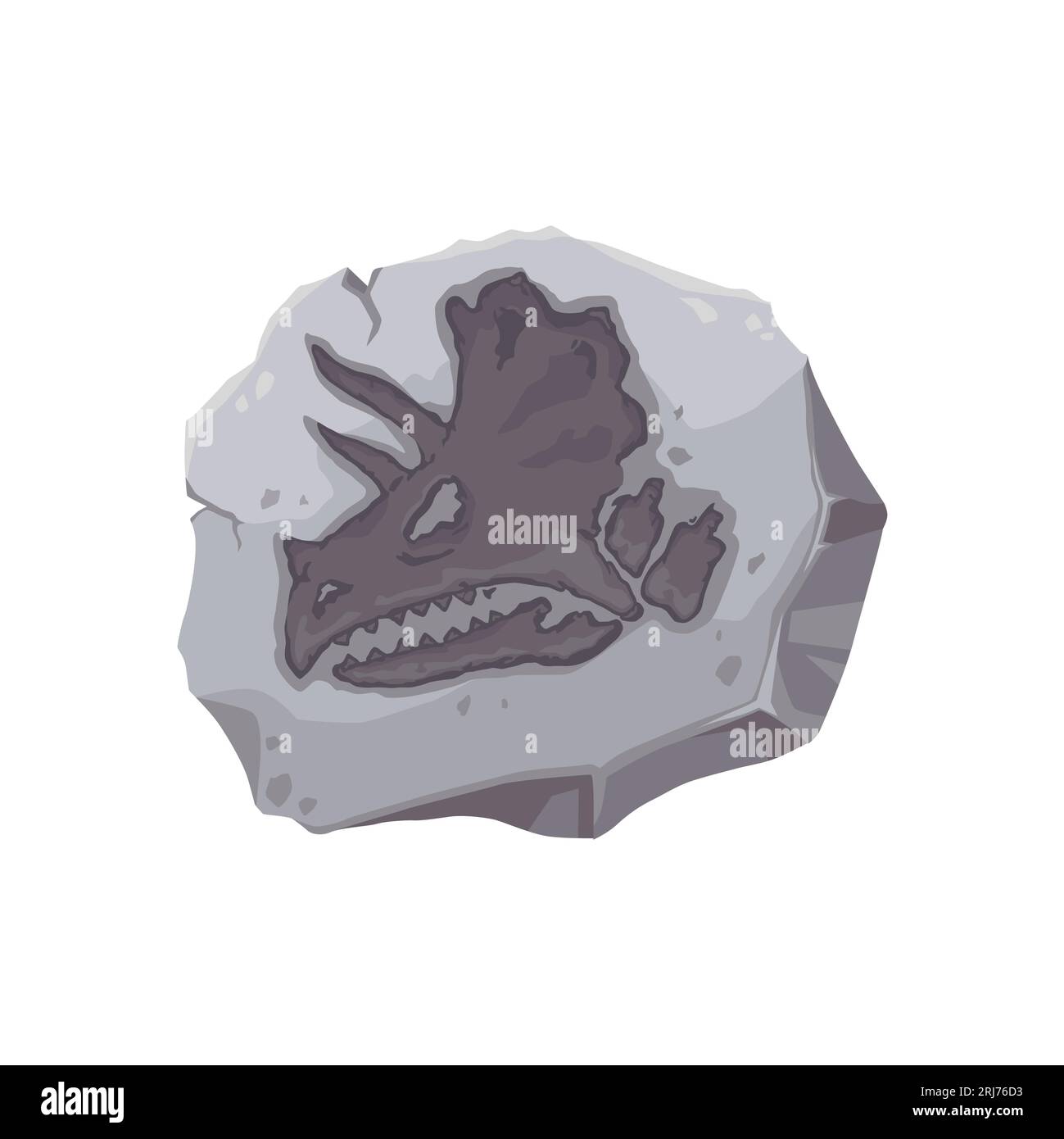 Dinosaur fossil, ancient stone triceratops skull imprint. Cartoon dino ...