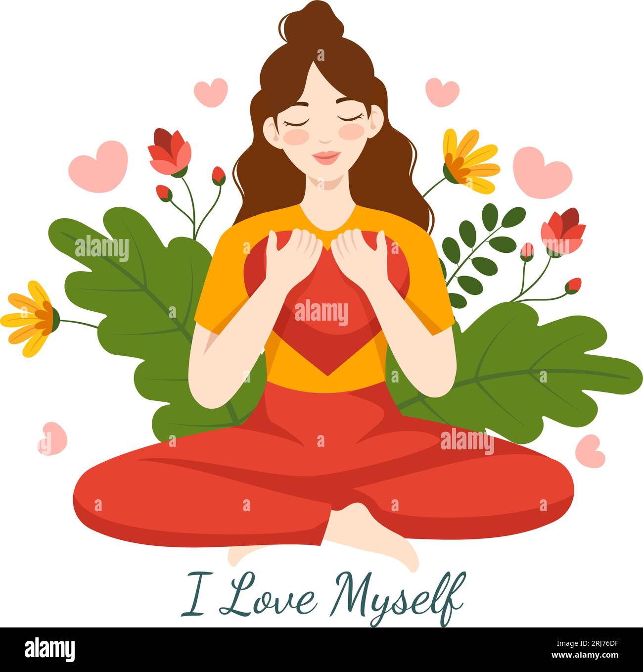 Self Love Vector Illustration with Women Love Yourself, Relaxation ...