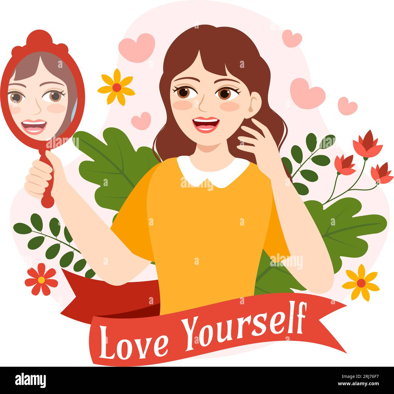 Self Love Vector Illustration with Women Love Yourself, Relaxation ...