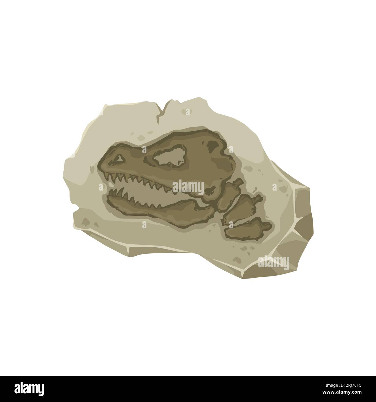 Dinosaur fossil, ancient stone tyrannosaurus skeleton imprint, vector Jurassic dino animal bone ...