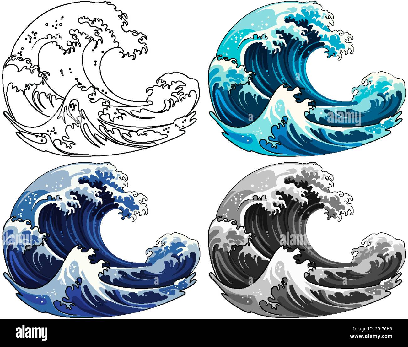 Vector cartoon style of isolated Japanese wave paintings Stock Vector ...
