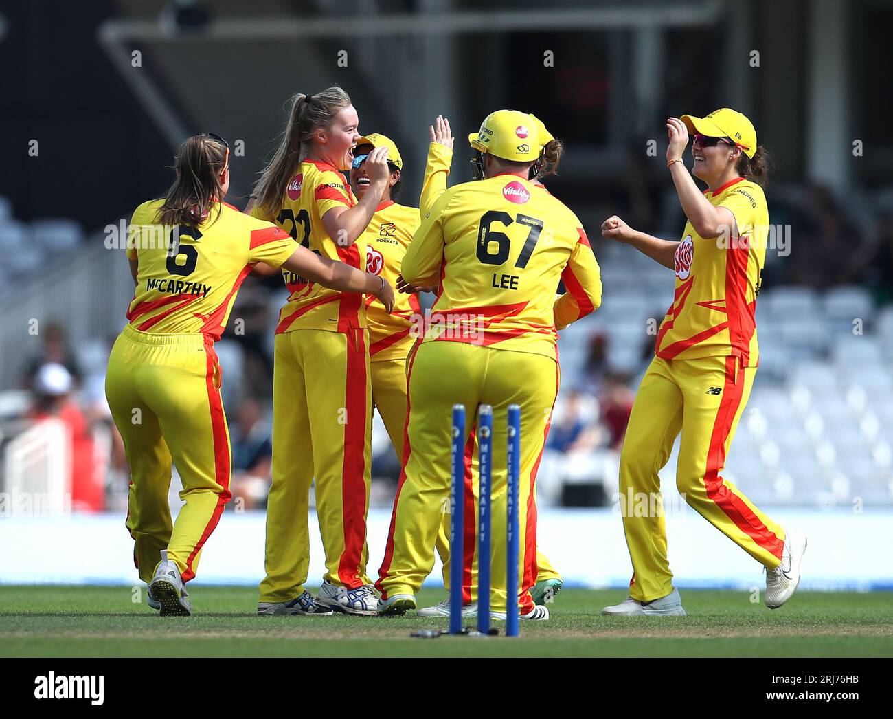 Trent Rockets' Alexa Stonehouse celebrates the wicket of Oval ...