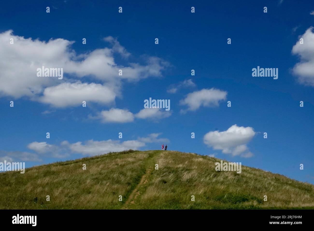 People stand on top of a mound in Northala Fields Country Park in ...