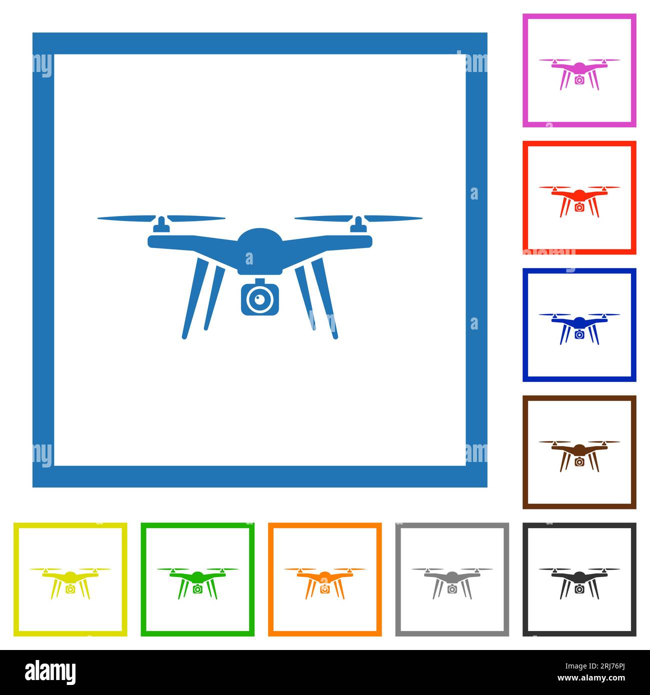 Drone quadcopter flat color icons in square frames on white background ...