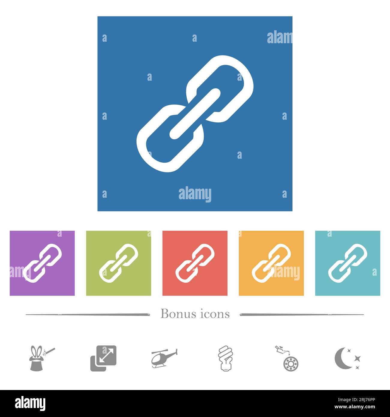 Single link flat white icons in square backgrounds. 6 bonus icons ...