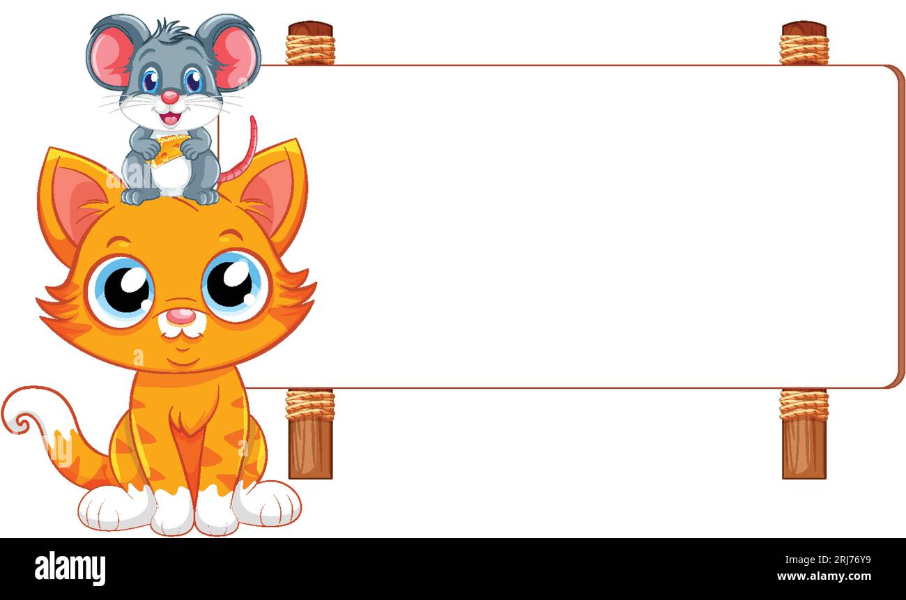 A cute cartoon illustration of a friendly cat and mouse standing in ...