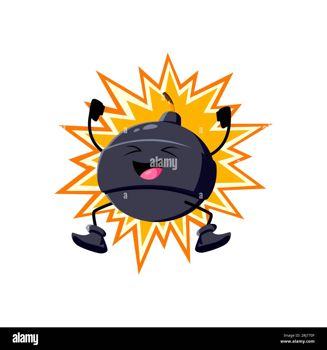 Cartoon bomb character, explosive weapon personage with burst, wick or ...